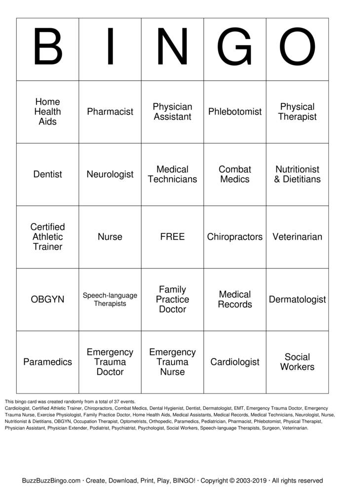 Medical Records Bingo Cards to Download, Print and Customize!