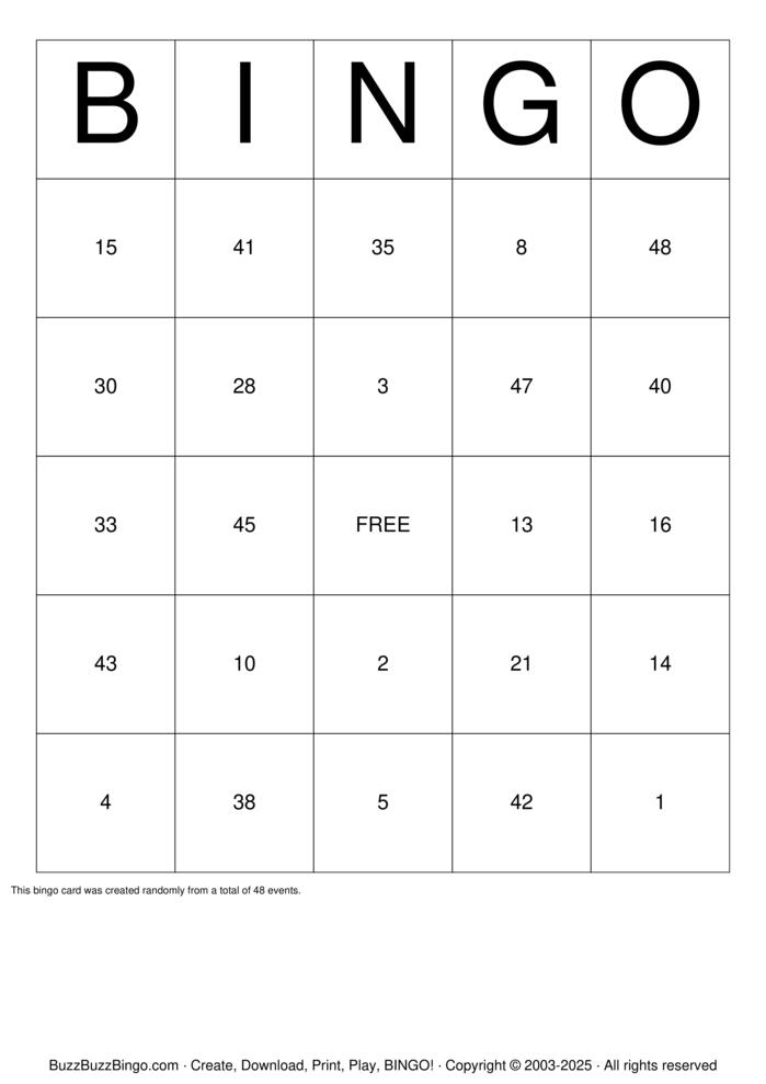 Numbers 1-49 Bingo Cards to Download, Print and Customize!