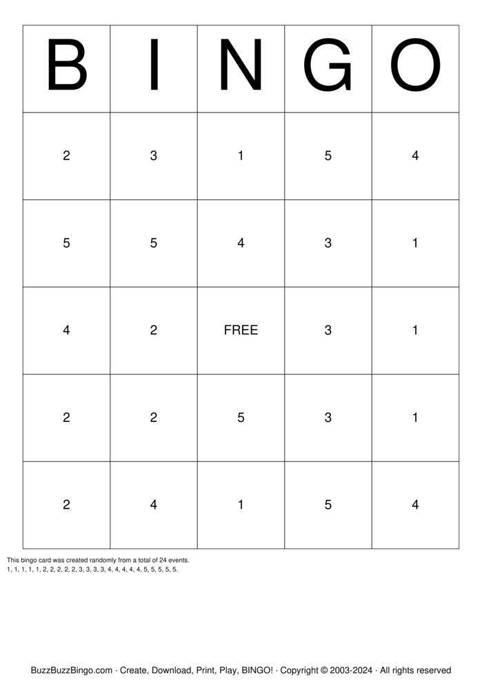 Numbers 1-5 Bingo Cards to Download, Print and Customize!