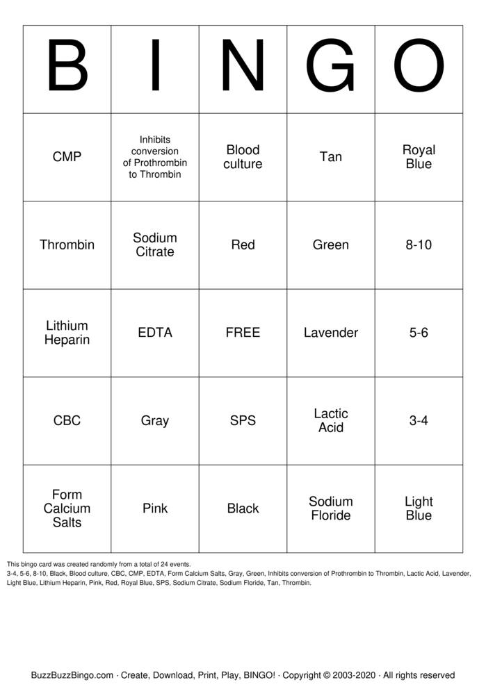 Phlebotomy Bingo Cards to Download, Print and Customize!