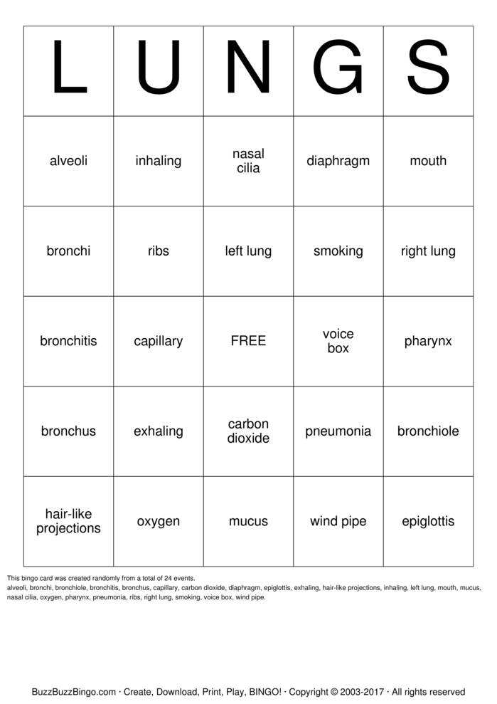 Respiratory System Bingo Cards to Download, Print and Customize!
