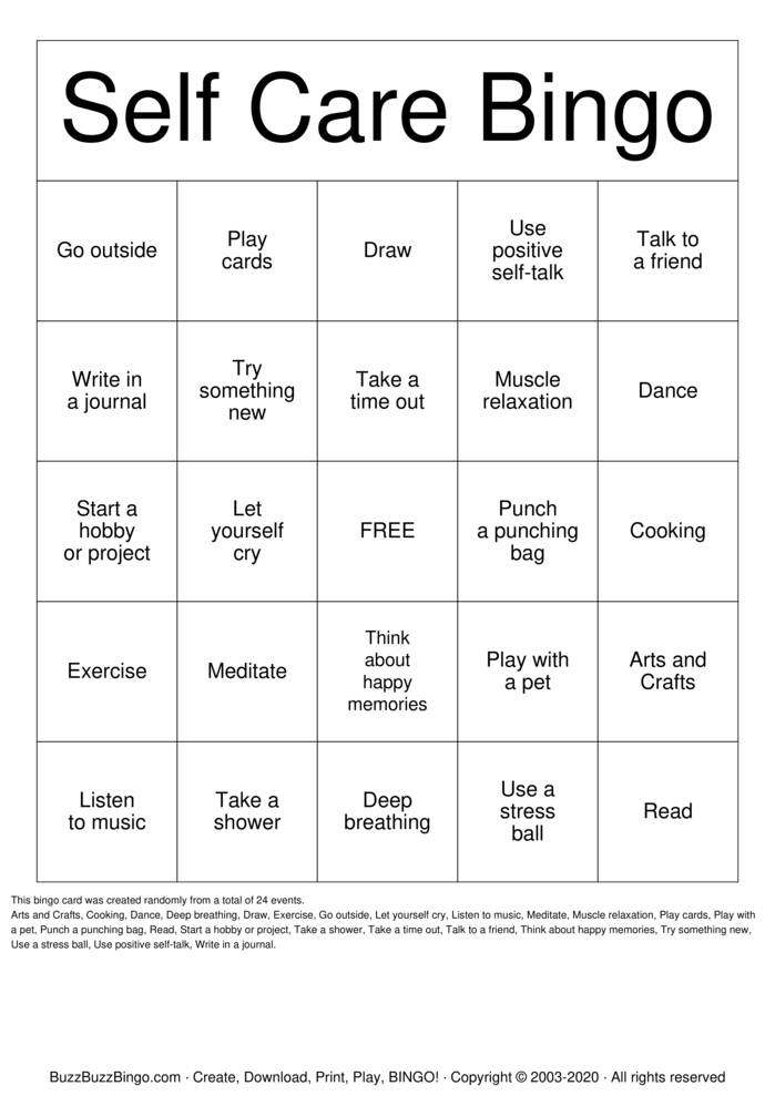 Self-Care Bingo Bingo Cards to Download, Print and Customize!