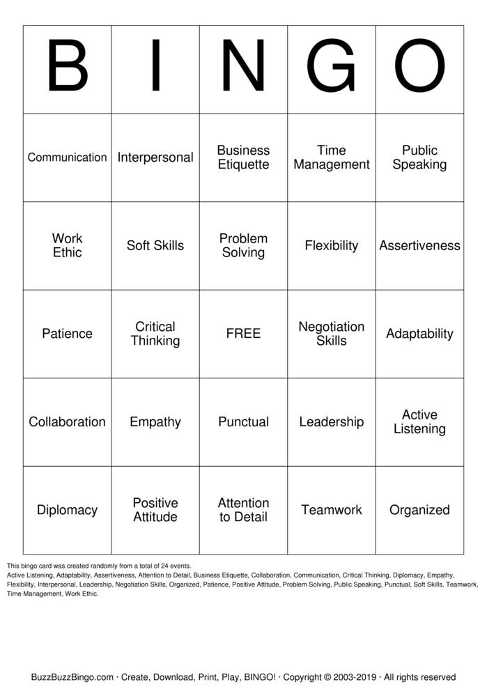 Soft Skills Bingo Cards to Download, Print and Customize!
