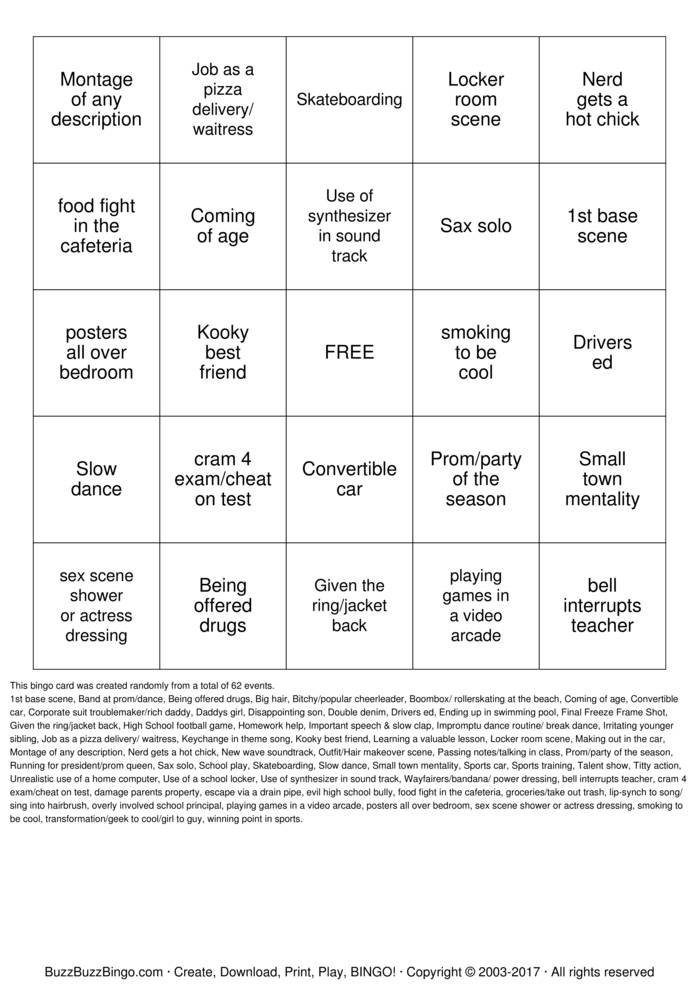 80's Movie Cliche Bingo Cards to Download, Print and Customize!