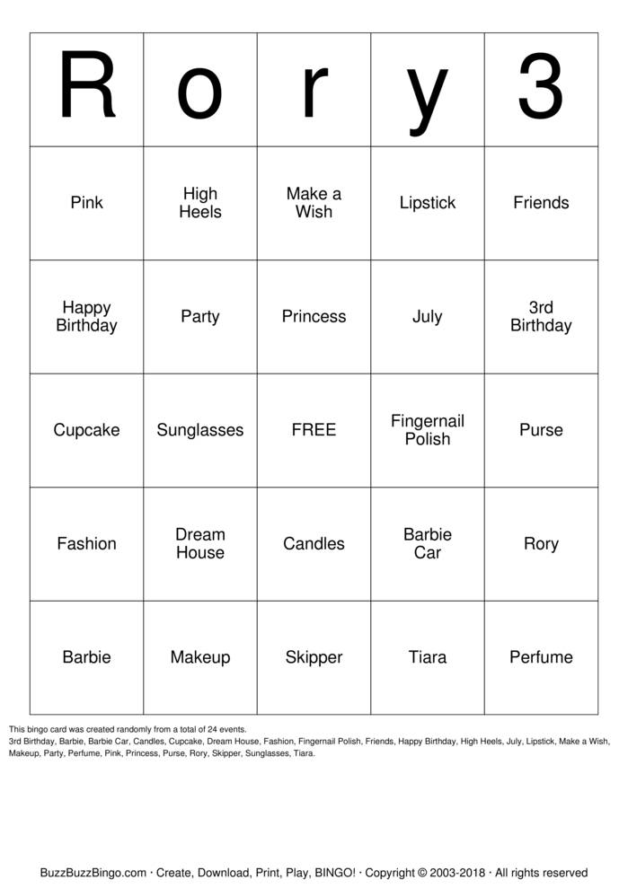Barbie Bingo Cards to Download, Print and Customize!