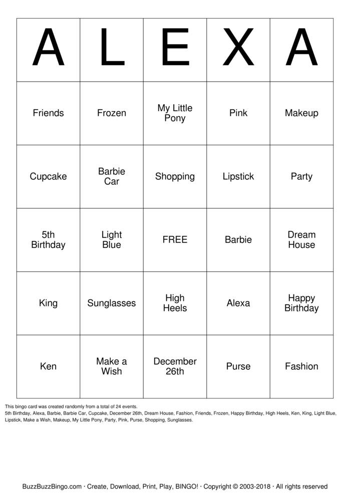 Barbie Bingo Cards to Download, Print and Customize!