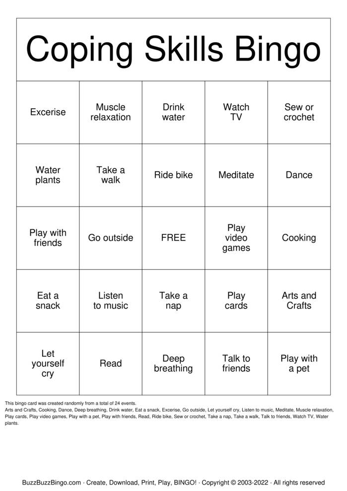 Coping Skills Bingo Cards to Download, Print and Customize!