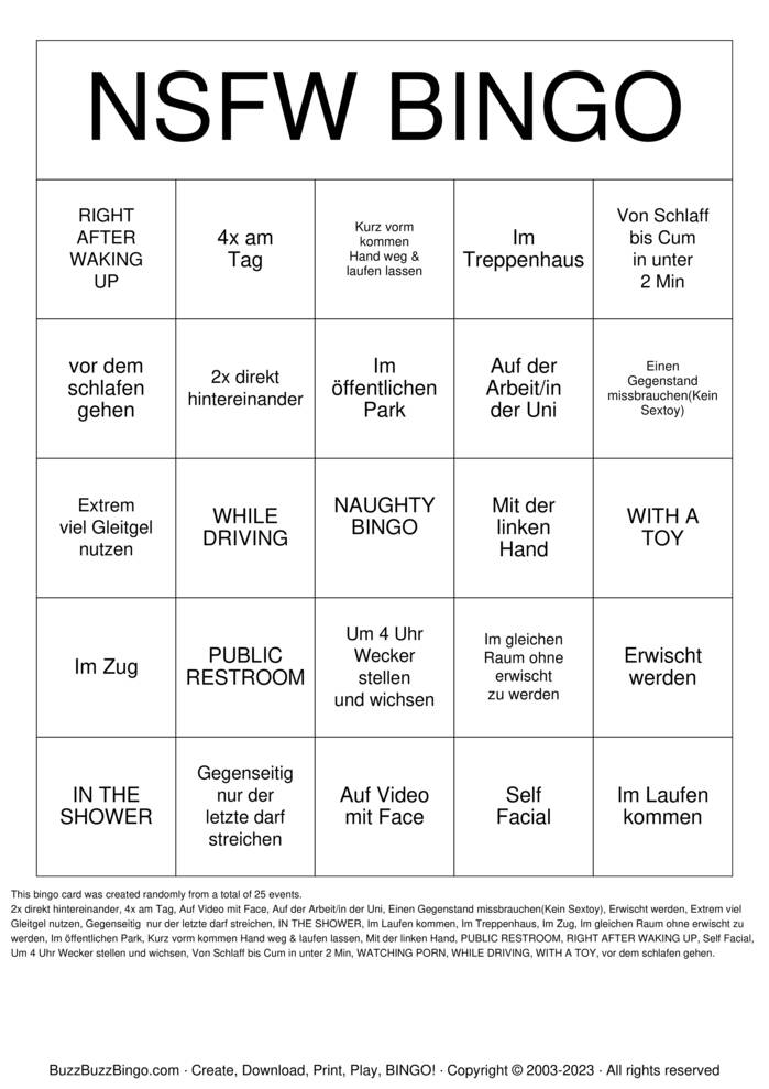 MASTURBATE Bingo Cards to Download, Print and Customize!
