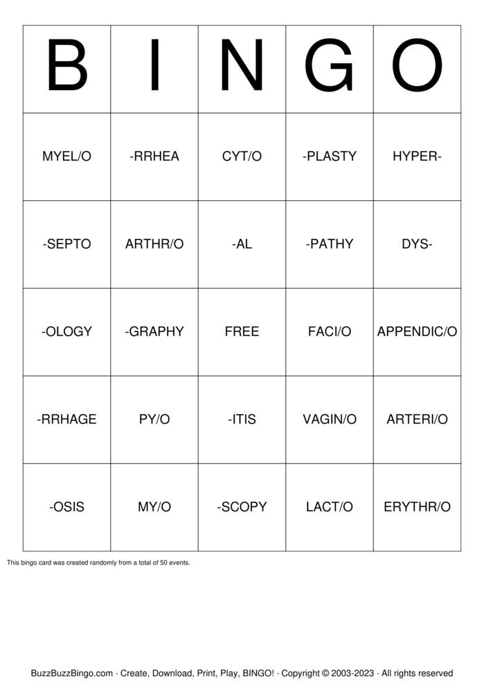 Medical Terminology Bingo Cards to Download, Print and Customize!