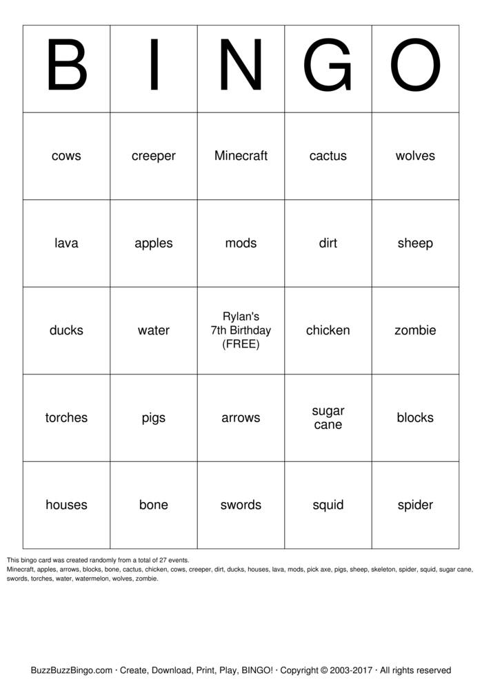 MineCraft Bingo Cards to Download, Print and Customize!