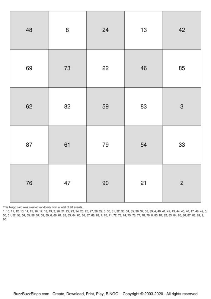 Numbers 1-90 Bingo Cards to Download, Print and Customize!