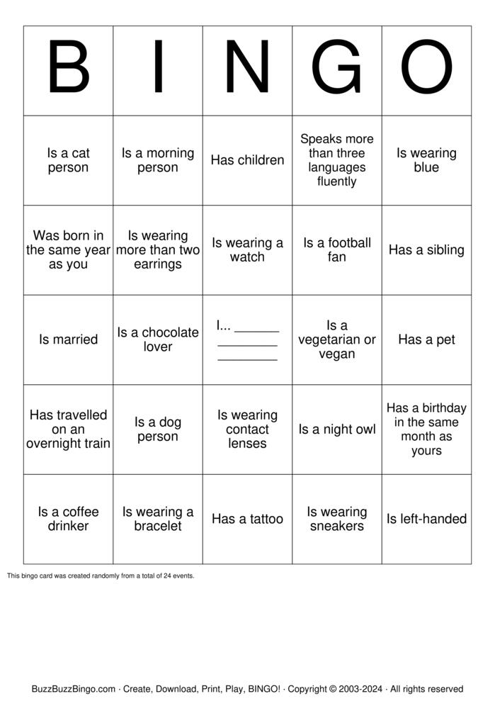 People Bingo Cards to Download, Print and Customize!