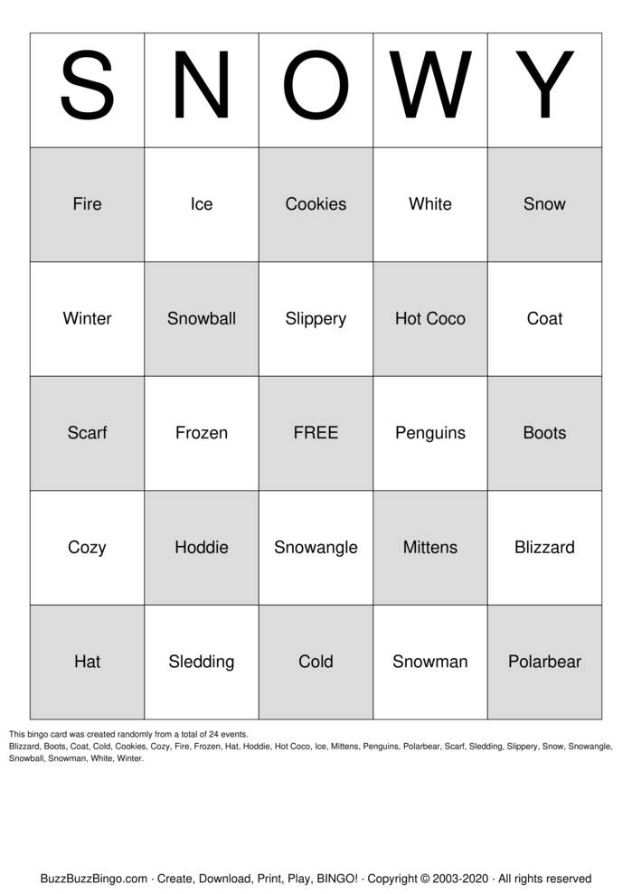 SNOWY Bingo Cards to Download, Print and Customize!