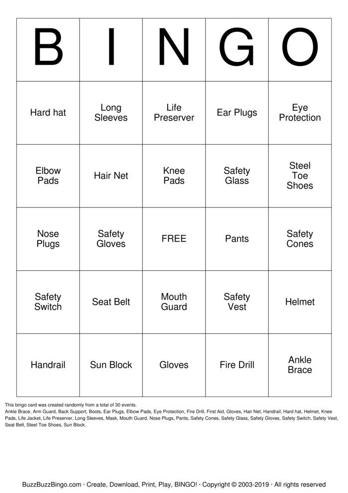 Safety Bingo Cards to Download, Print and Customize!