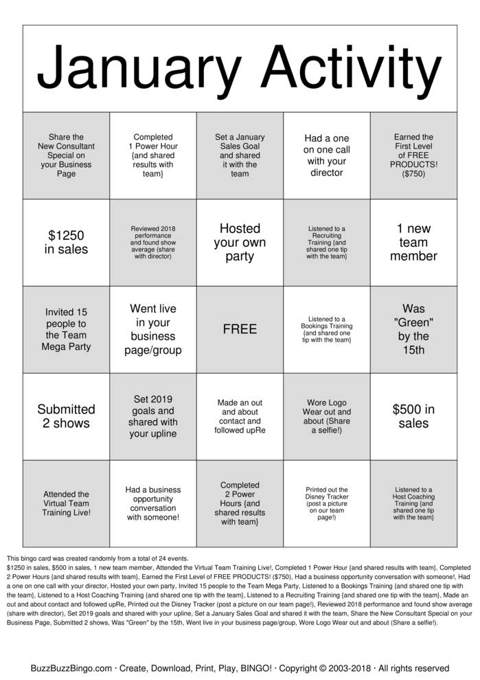 Team Sizzle Activity Bingo Cards to Download, Print and Customize!