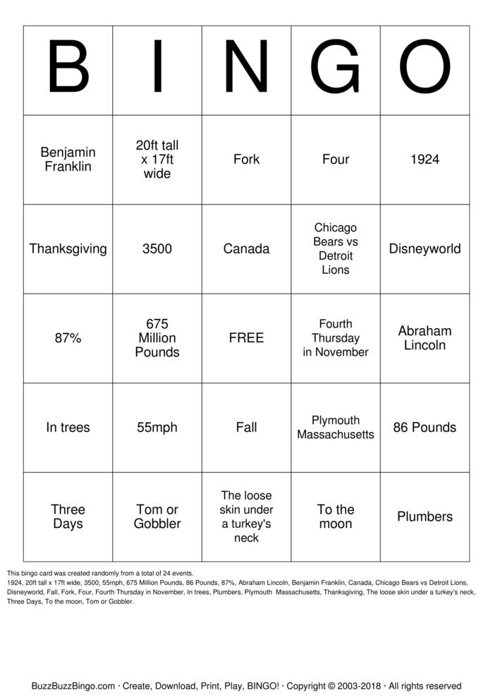 Turkey Trivia Thanksgiving Bingo Cards to Download, Print and Customize!