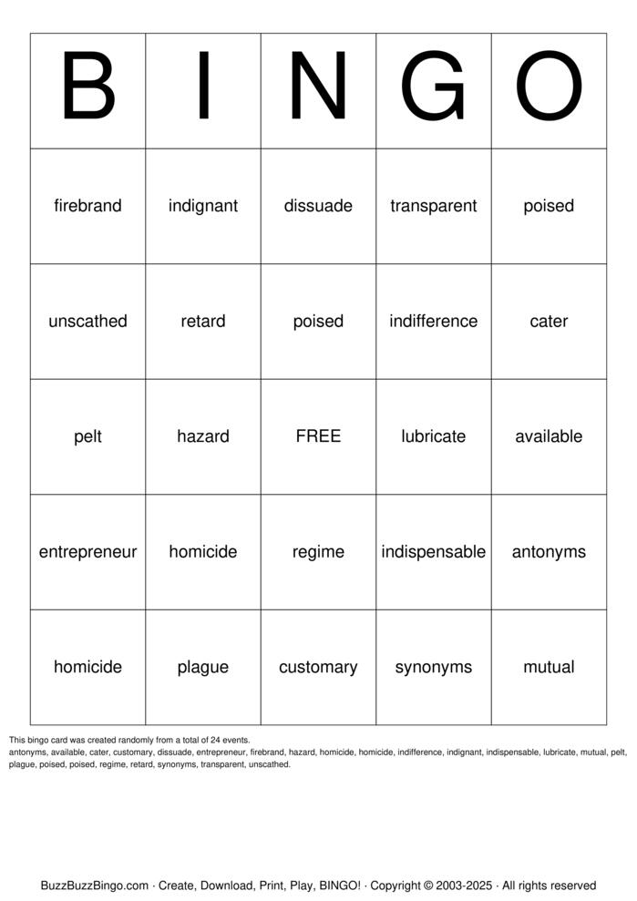 Vocabulary Bingo Cards to Download, Print and Customize!