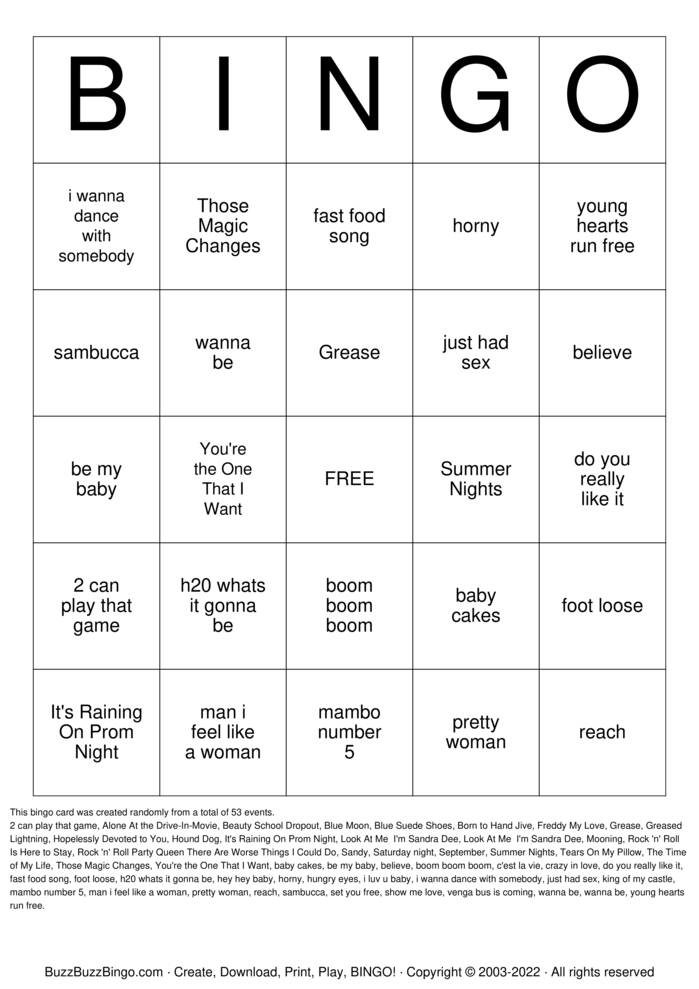 BOP & BRUNCH - GREASE Bingo Cards to Download, Print and Customize!