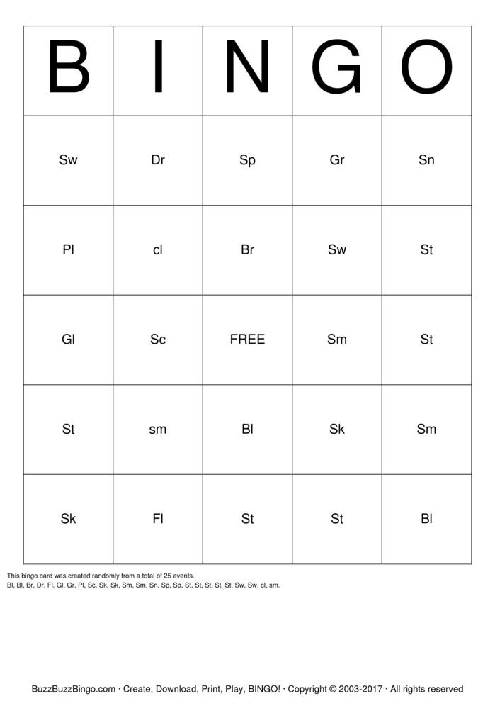 Beginning Consonant Blends Bingo Cards to Download, Print and Customize!