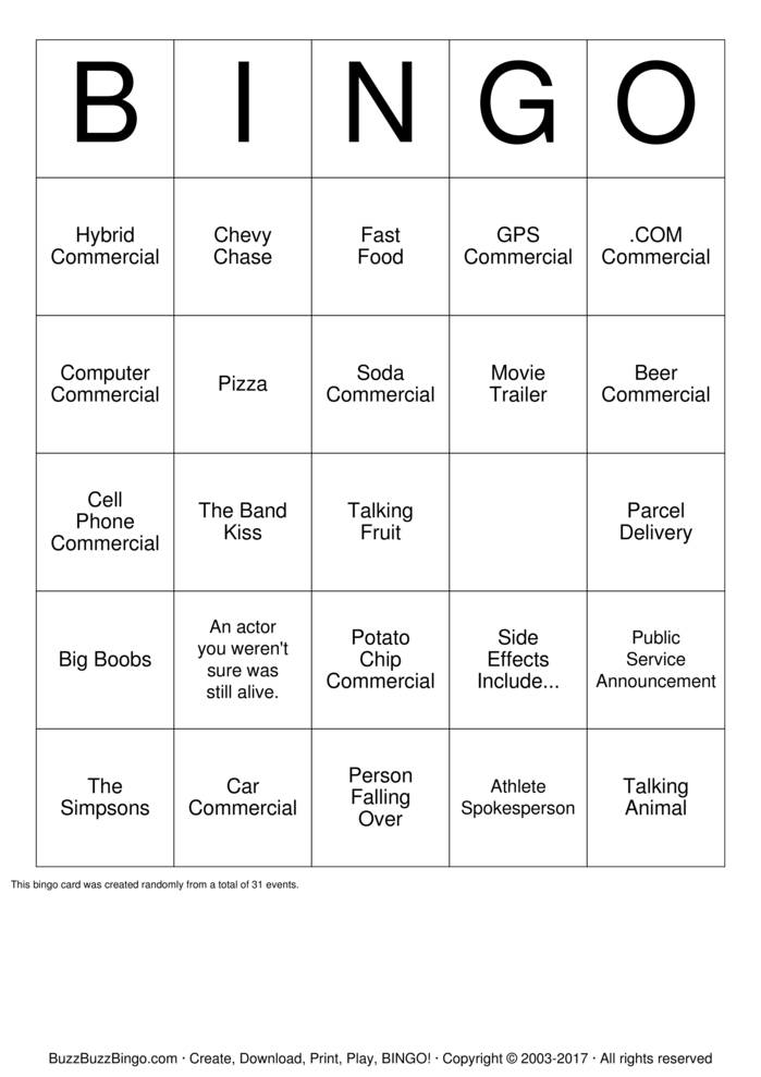 Commercial Bingo Bingo Cards to Download, Print and Customize!