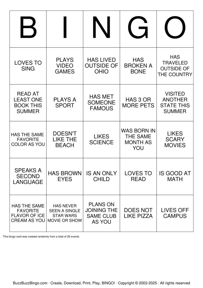 Find a Friend BINGO Bingo Cards to Download, Print and Customize!