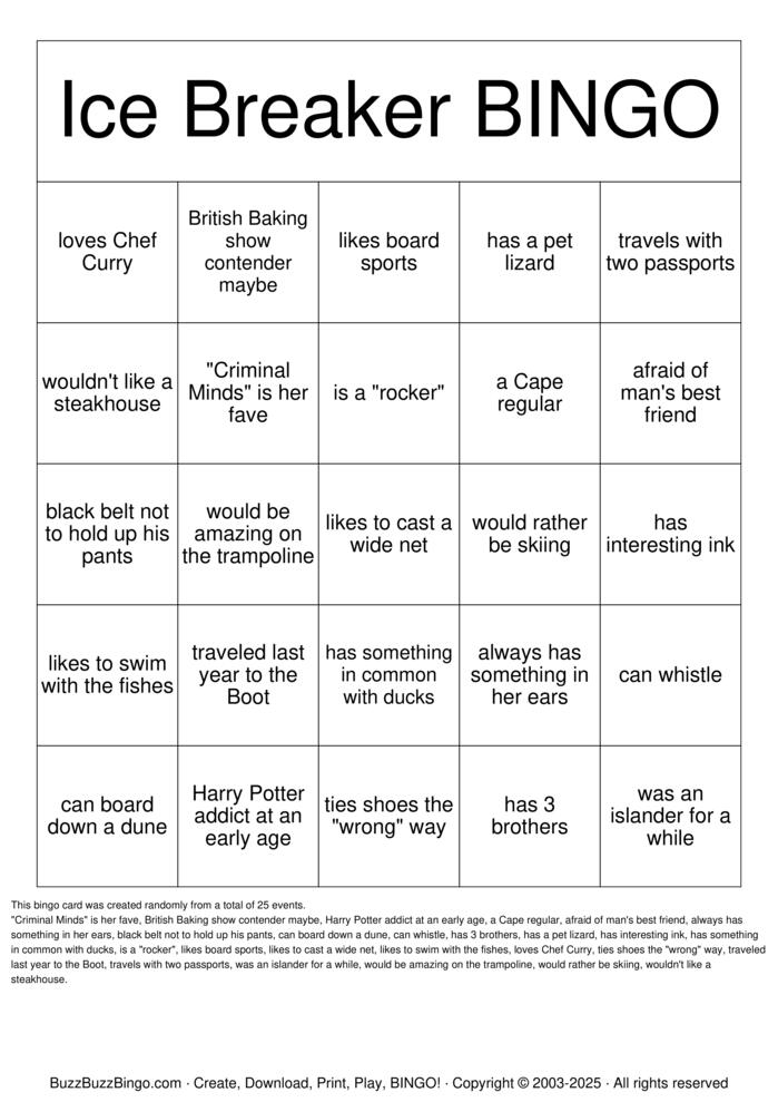 ICEBREAKER BINGO Bingo Cards to Download, Print and Customize!