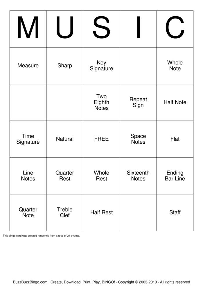 MUSIk Bingo Cards to Download, Print and Customize!