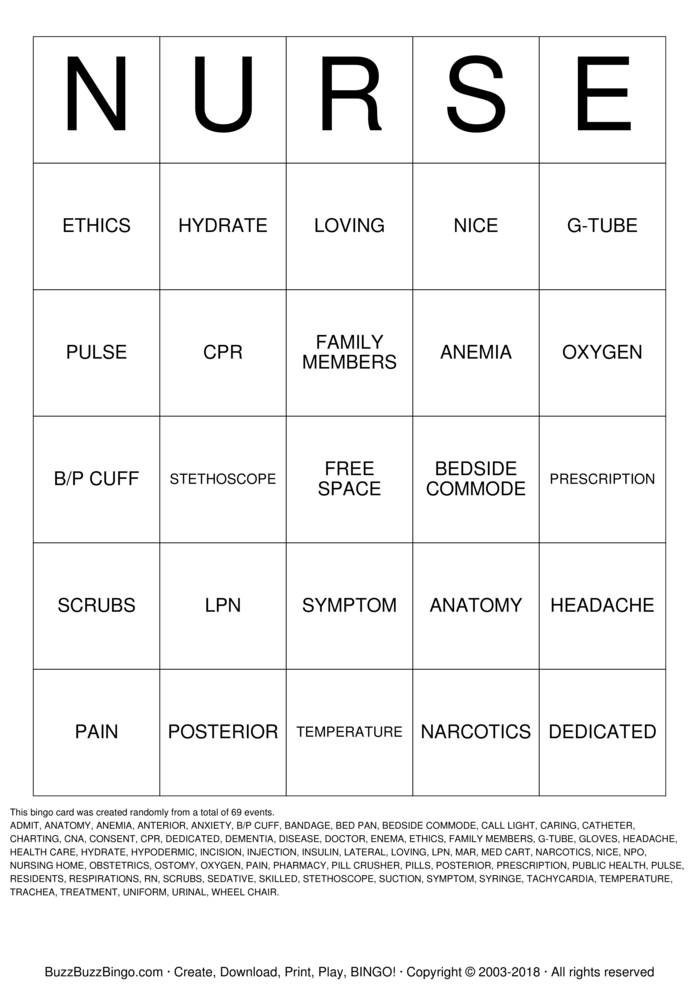 Nurse Bingo Cards to Download, Print and Customize!