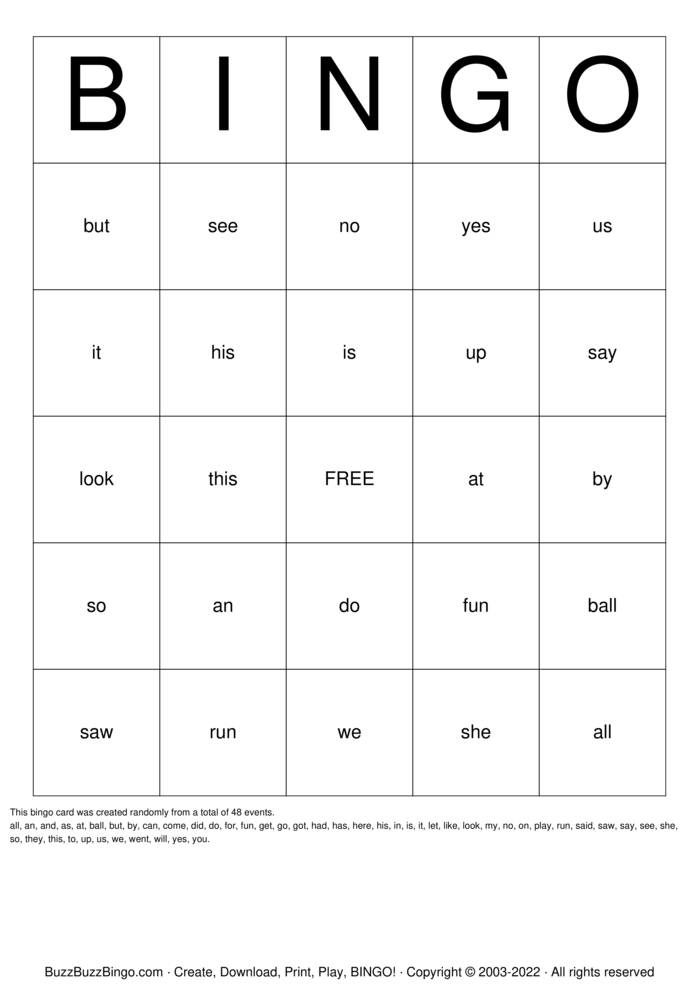 SNAP WORDS Bingo Cards to Download, Print and Customize!