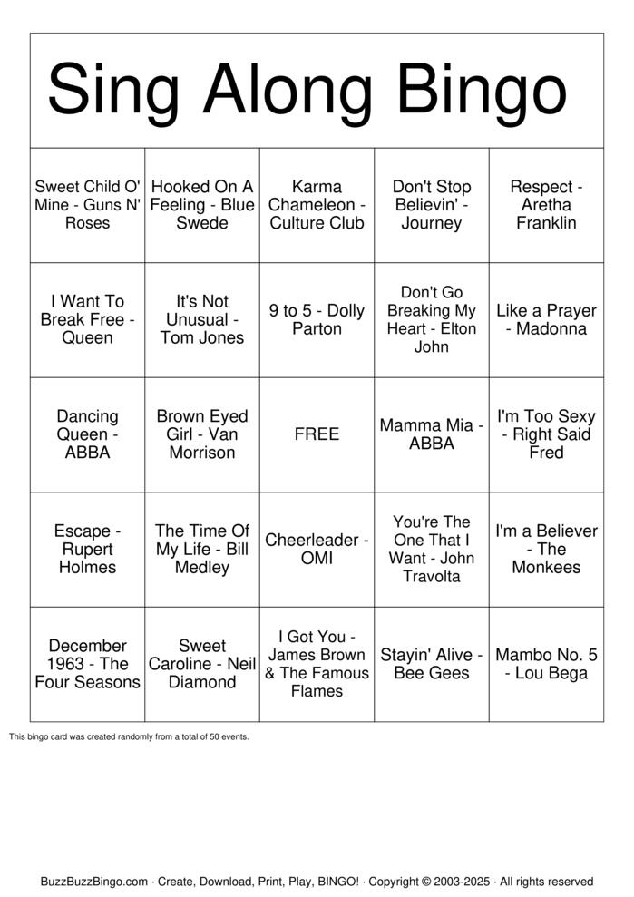 Sing Along Music Bingo Cards to Download, Print and Customize!