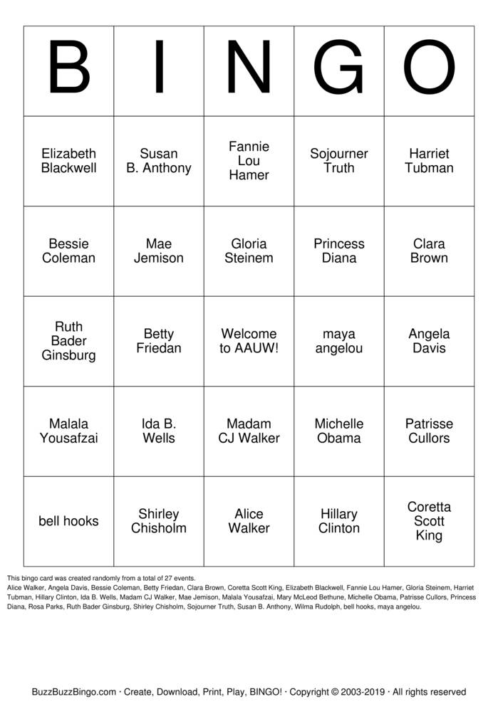 Women History Bingo Cards to Download, Print and Customize!