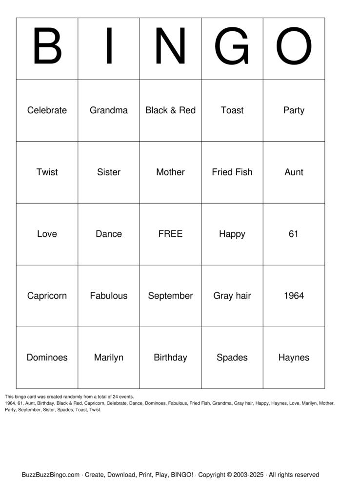 61st Birthday Bingo Cards to Download, Print and Customize!