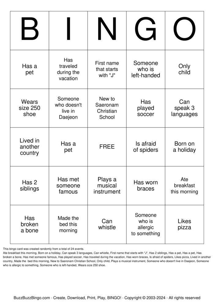 Classmate Bingo Bingo Cards to Download, Print and Customize!