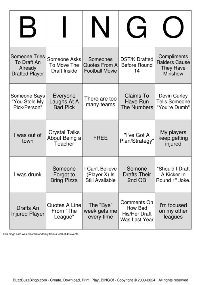 Fantasy Football Excuses Bingo Cards to Download, Print and Customize!