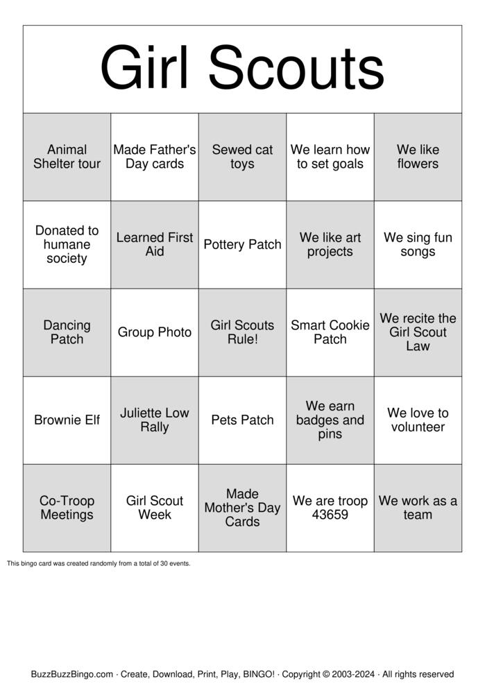 Girl Scout Bingo Cards to Download, Print and Customize!