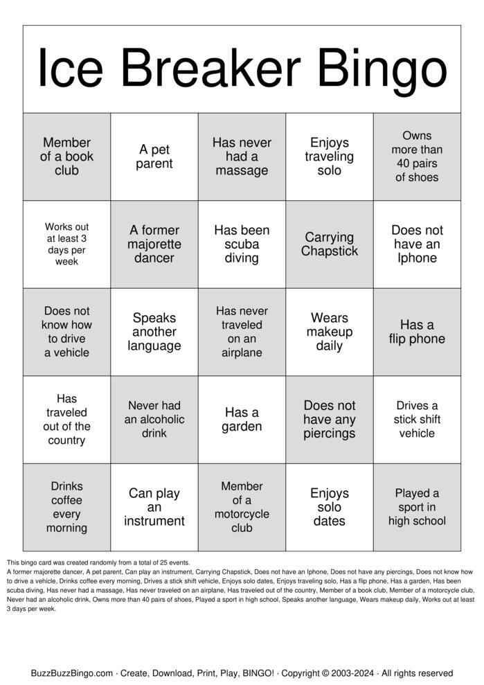 ICEBREAKER BINGO Bingo Cards to Download, Print and Customize!