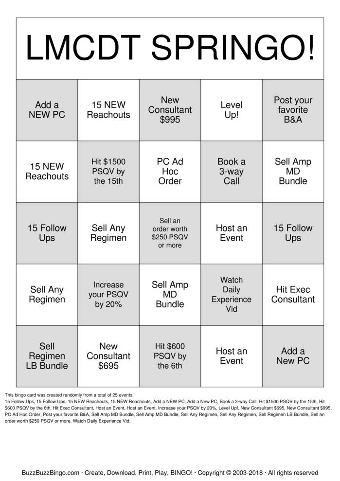LMCDT Springo Bingo Cards to Download, Print and Customize!