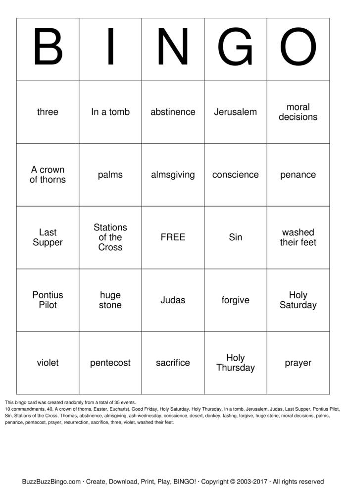 Lent Bingo Cards to Download, Print and Customize!