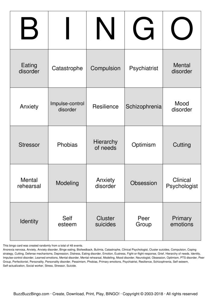 Mental Health Bingo Cards to Download, Print and Customize!