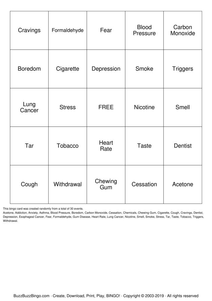 Nicotine & Marijuana Bingo Cards to Download, Print and Customize!