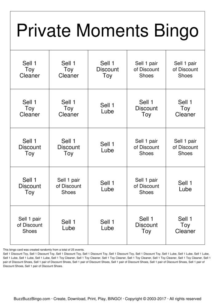 Private Moments Bingo Cards to Download, Print and Customize!