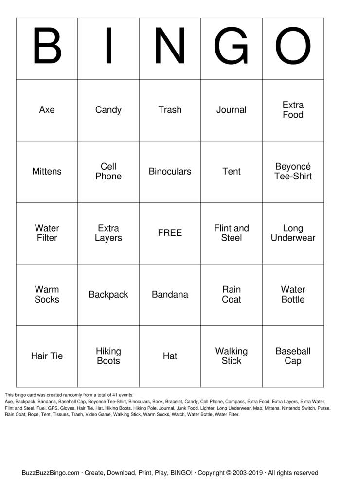 Wilderness Survival Bingo Cards to Download, Print and Customize!