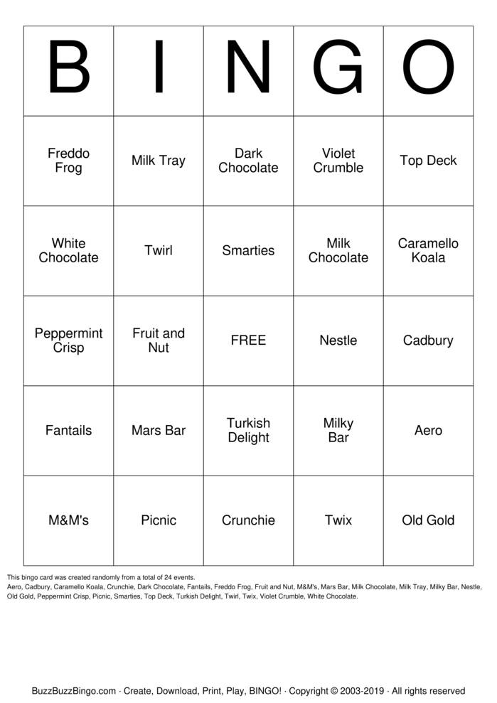 chocolate Bingo Cards to Download, Print and Customize!