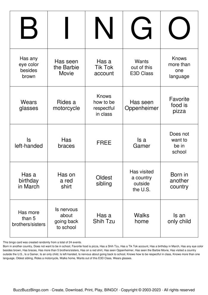 Classmate Bingo Bingo Cards to Download, Print and Customize!