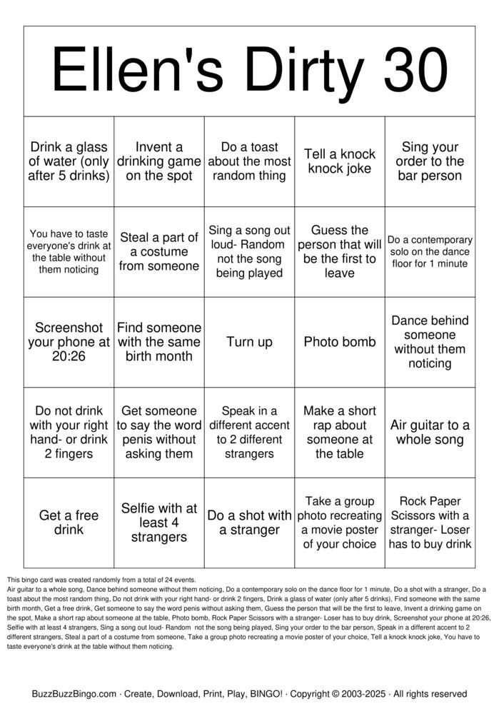 Ellen's 30th Birthday Bingo Cards to Download, Print and Customize!