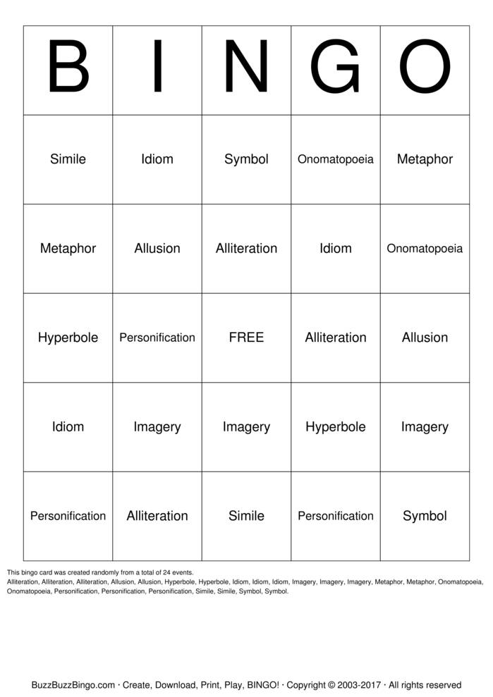 Figurative Language Bingo Cards to Download, Print and Customize!