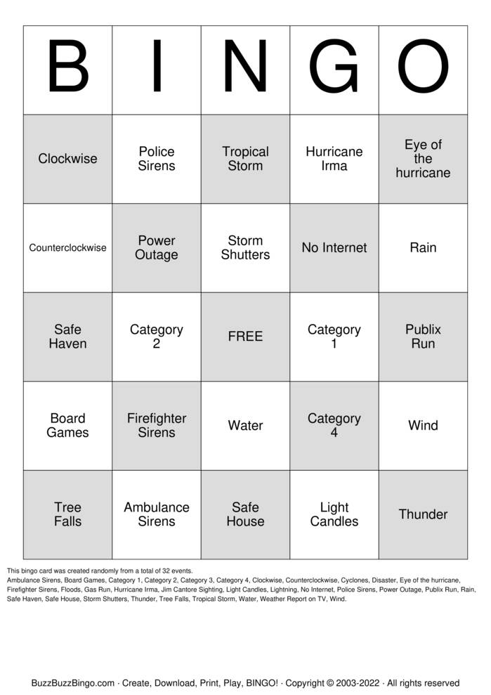 Hurricane Bingo Cards to Download, Print and Customize!