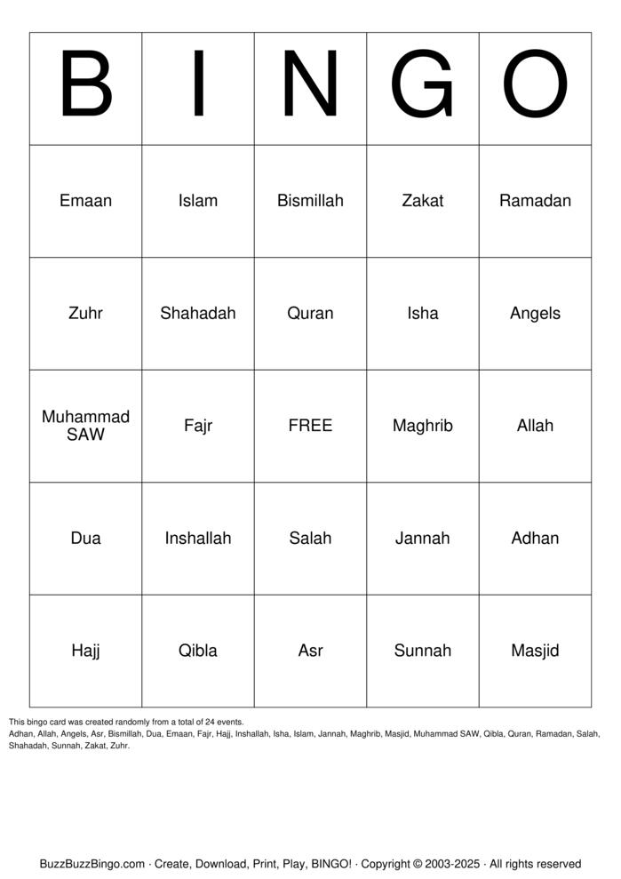 Islamic Bingo Cards to Download, Print and Customize!