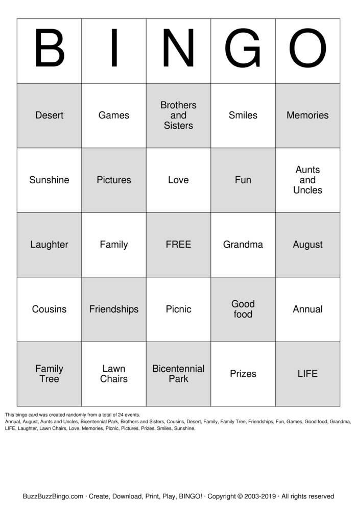 LIFE Picnic Bingo Cards to Download, Print and Customize!