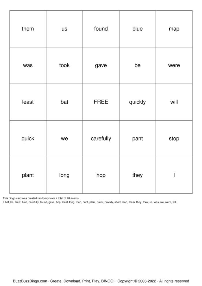 Language Arts Bingo Cards to Download, Print and Customize!